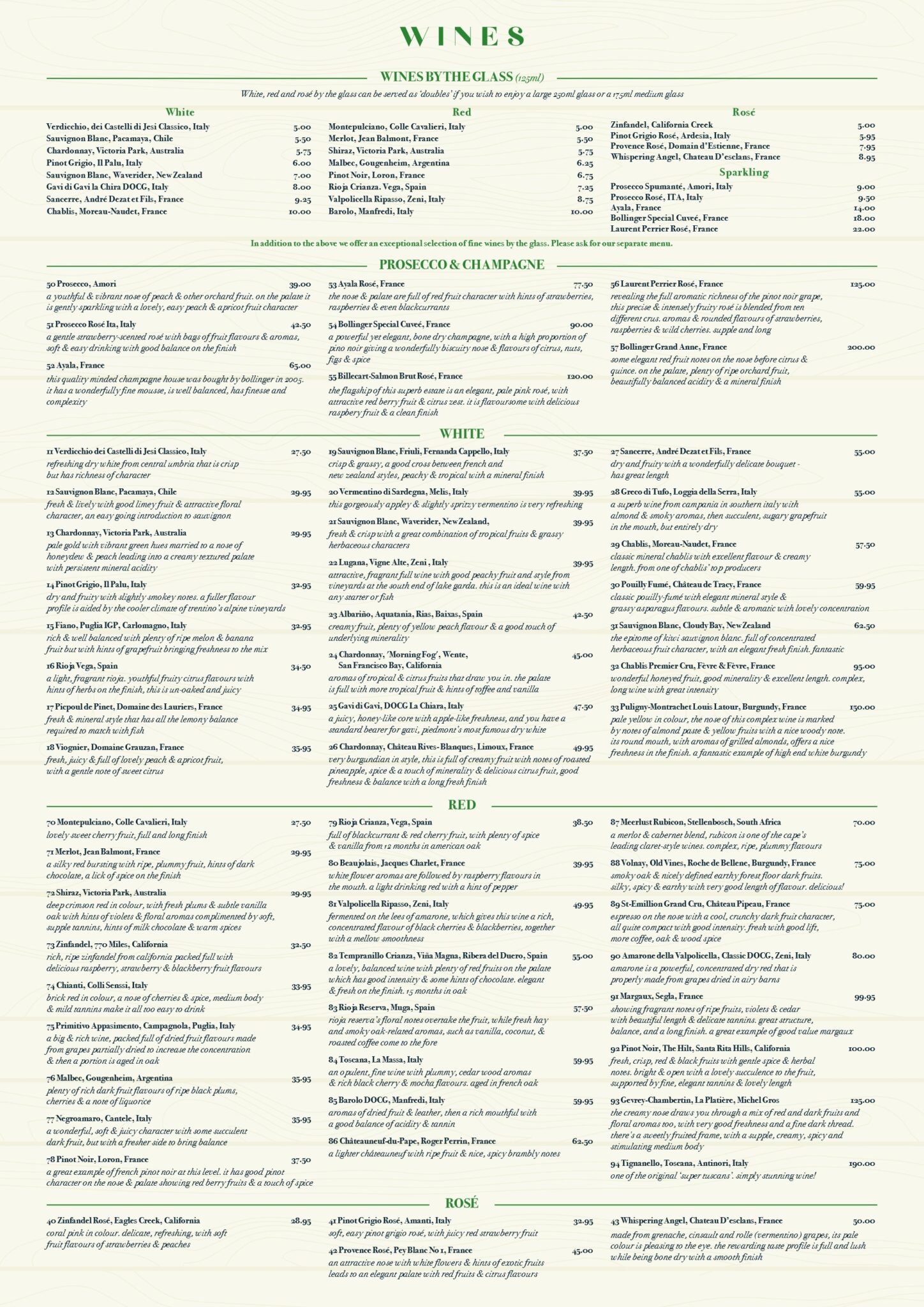 Menu - The Coast - Heswall